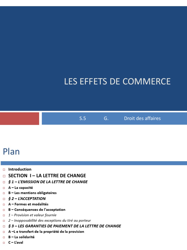 Les Effets de Commerce | PDF | Lettre de change | Effet de commerce