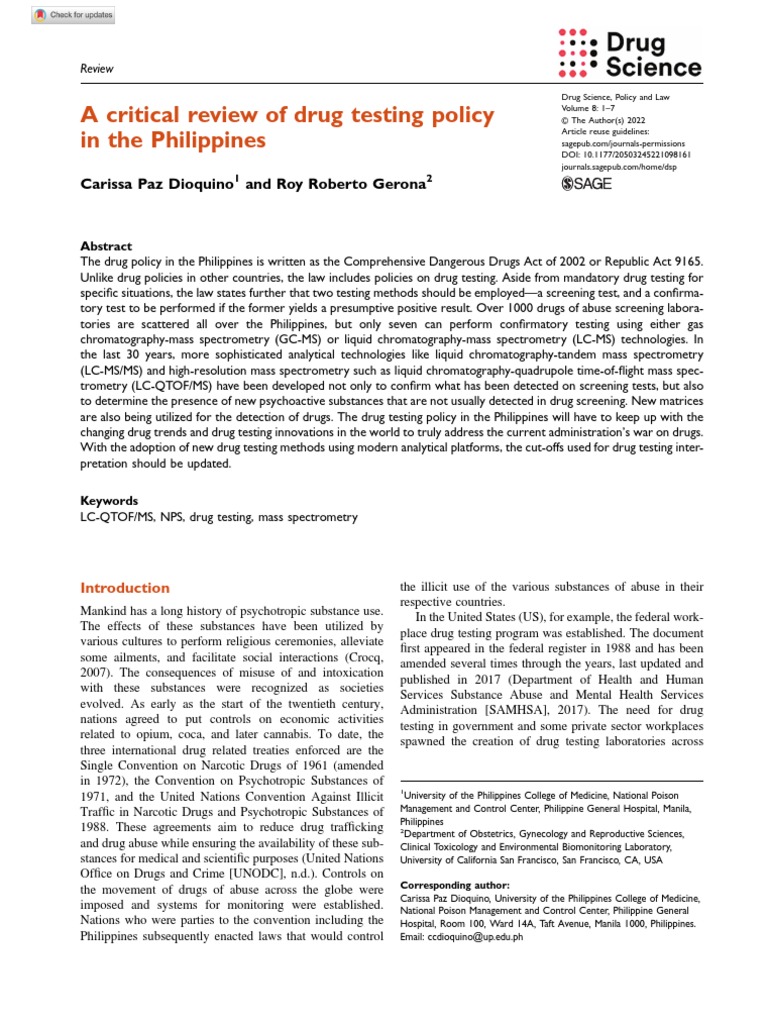 A Critical Review of Drug Testing Policy in The Philippines: Carissa ...