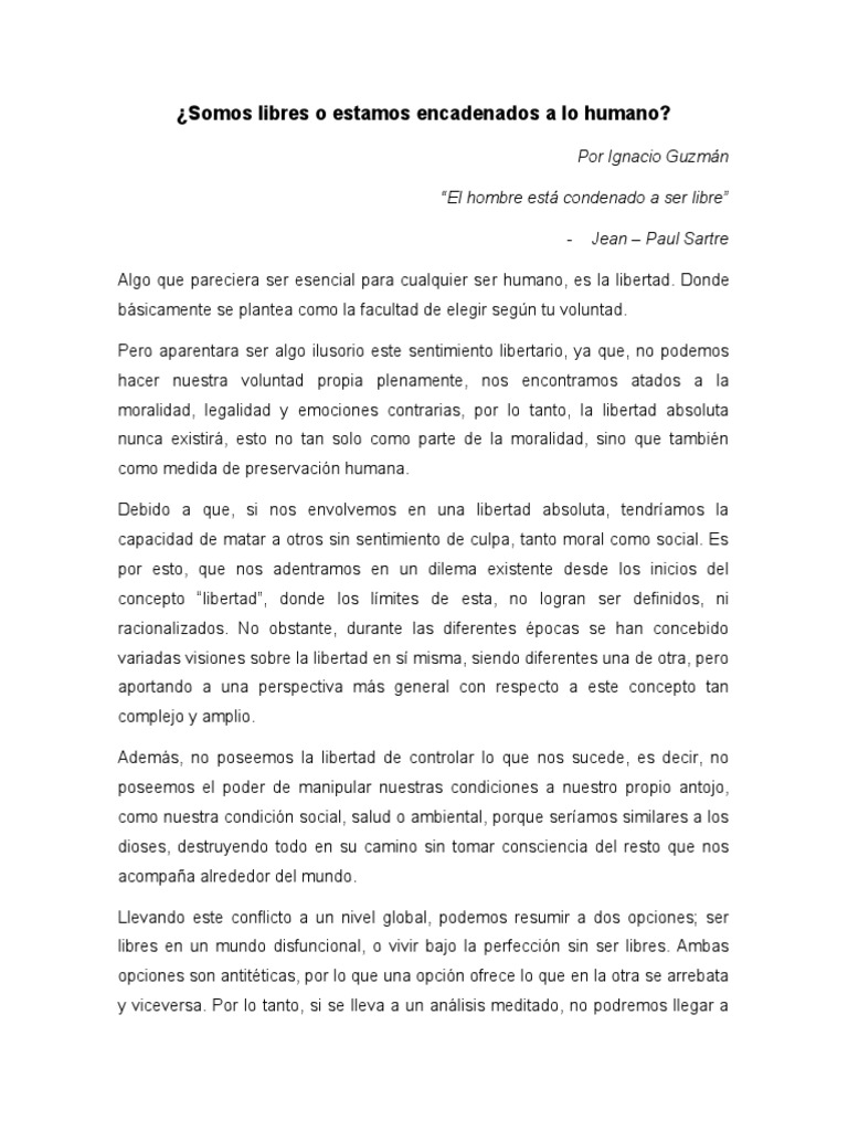Somos Libres o Estamos Encadenados A Lo Humano | PDF | Libertad | Moralidad