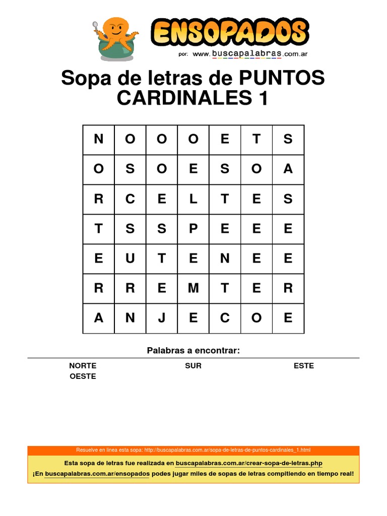 Sopa de Letras de Puntos Cardinales - 1 | PDF