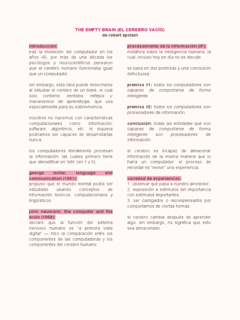 El Cerebro Vacío y su Función | PDF | Aprendizaje | Información