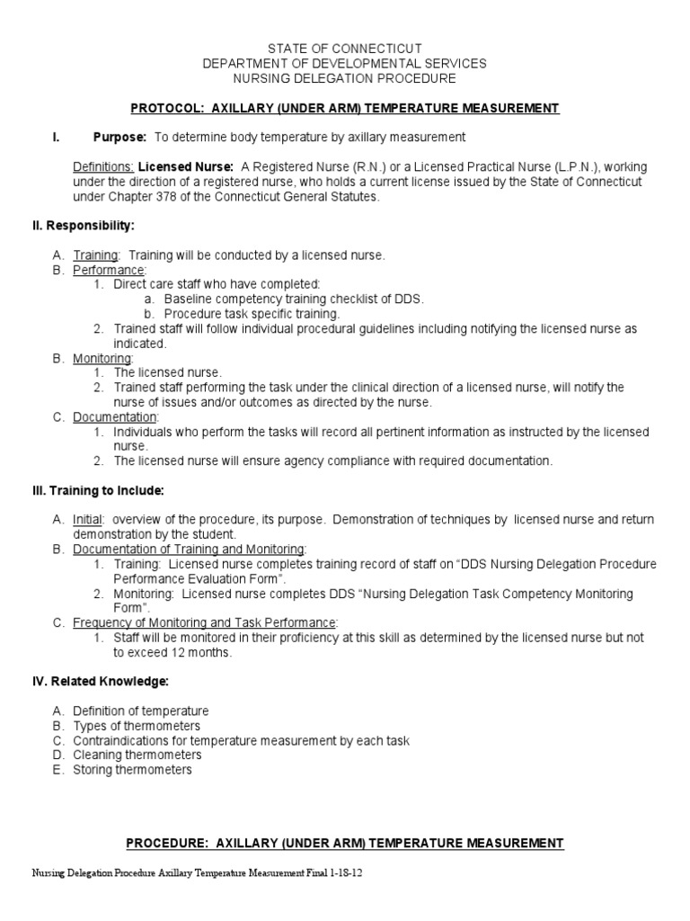 Axillary Temperature Measurement | PDF | Nursing | Thermometer