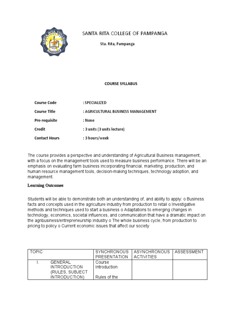 Agricultural Business Management: An Overview of the Course Syllabus ...