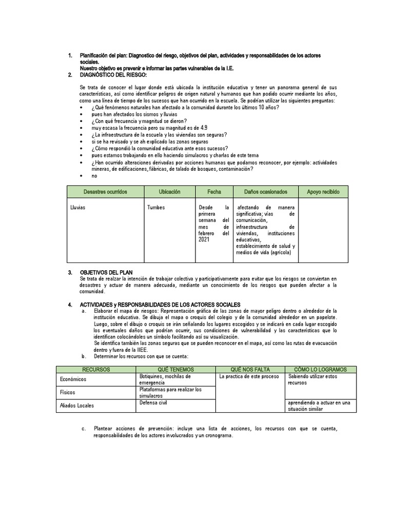 Planificación Del Plan de Riesgo | PDF | Defensa Civil | Riesgo