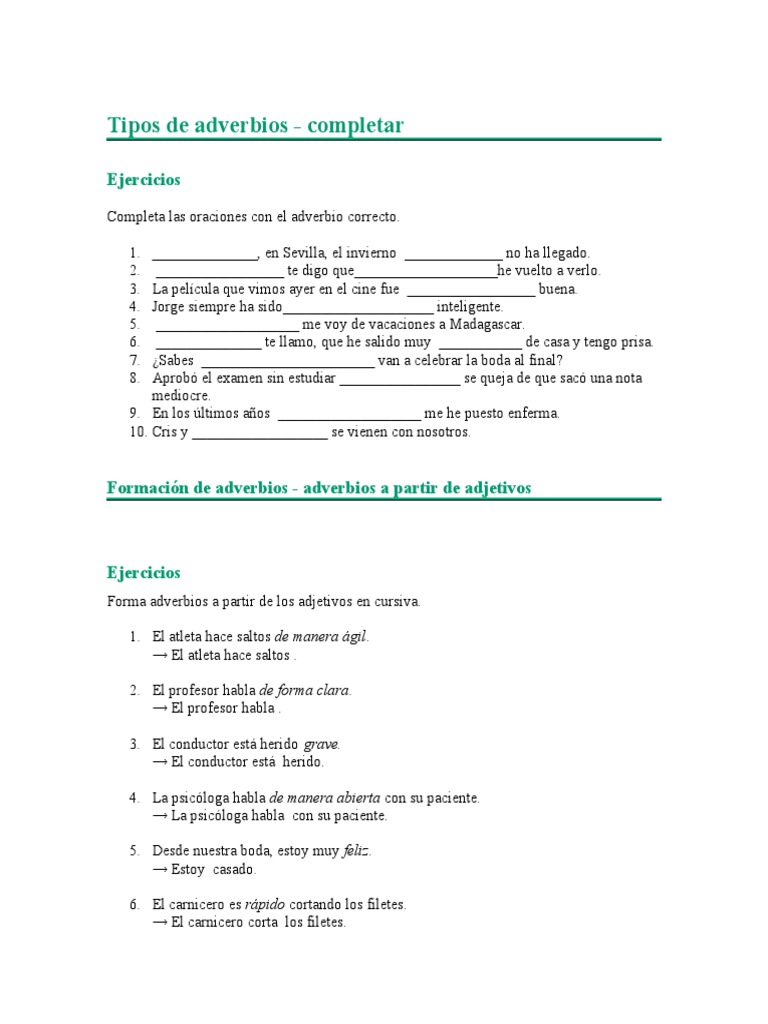 Adverbios Ejercicios | PDF | Hogar, jardinería y bricolaje
