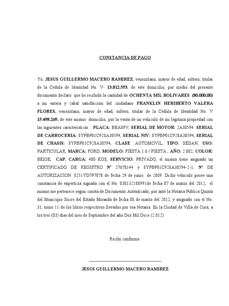 Constancia de Pago | PDF | Coche | Vehículo de motor