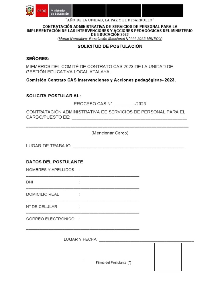 Solicitud de postulación a proceso de contratación administrativa de ...