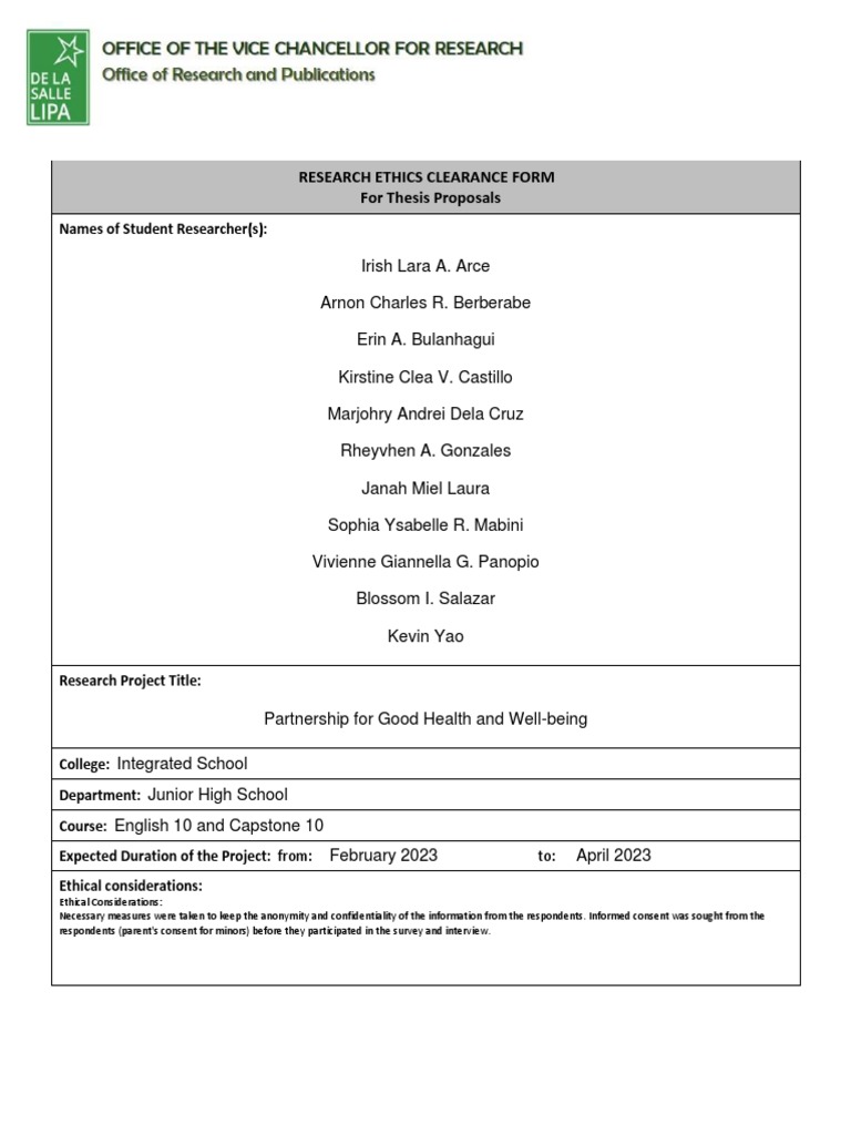 Thesis Research Ethics Clearance Form | PDF | Applied Ethics | Inquiry