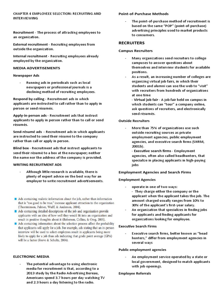 Chapter 4 Employeee Selection | PDF | Recruitment | Résumé