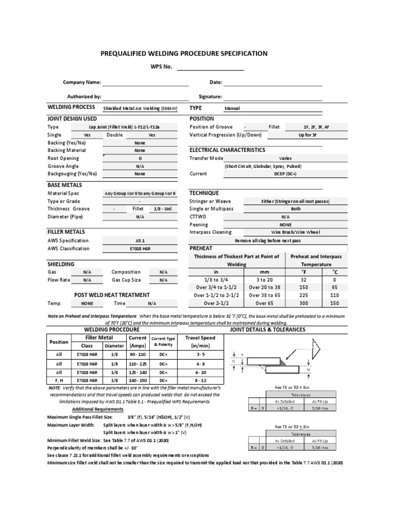 Wps 7018 Smaw | PDF | Construction | Welding