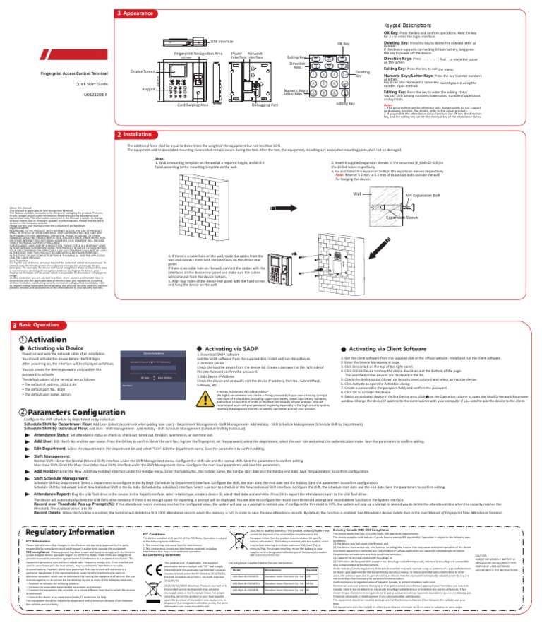 Quick Start Guide for Fingerprint Access Control Terminal: Installation ...