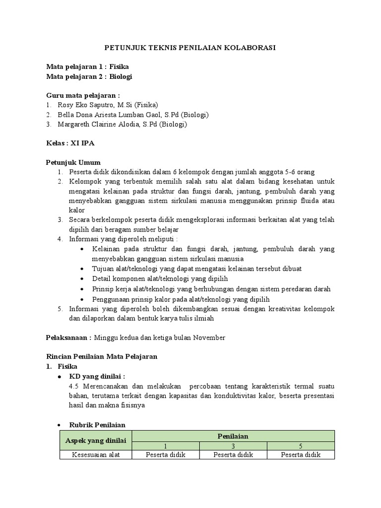 Petunjuk Teknis Penilaian Kolaborasi | PDF