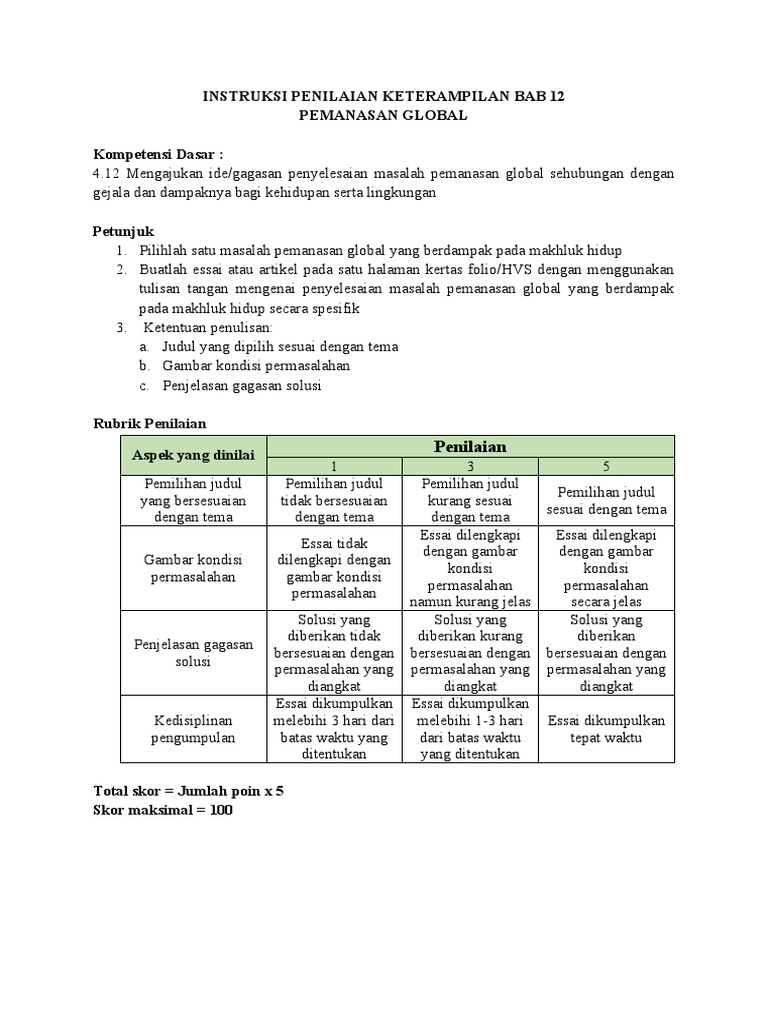 Instruksi Dan Rubrik Penilaian Portofolio Bab 12 | PDF