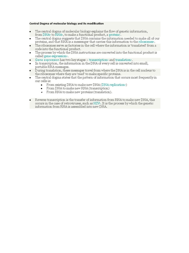 Central Dogma of Molecular Biology Explained | PDF