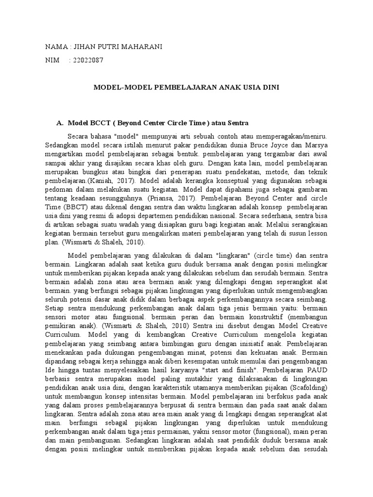 Resume Model Pembelajaran PAUD | PDF