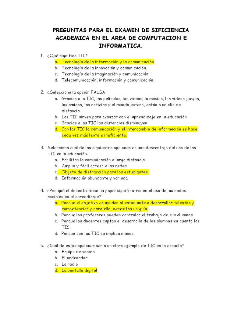 Preguntas Computacion e Informatica | PDF | Tecnología de información y comunicaciones ...