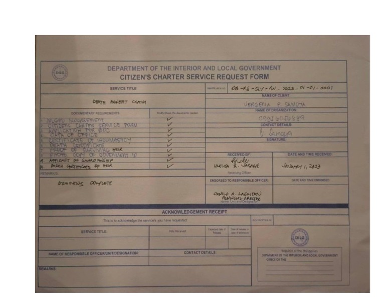 Citizen Charter Service Request Form | PDF