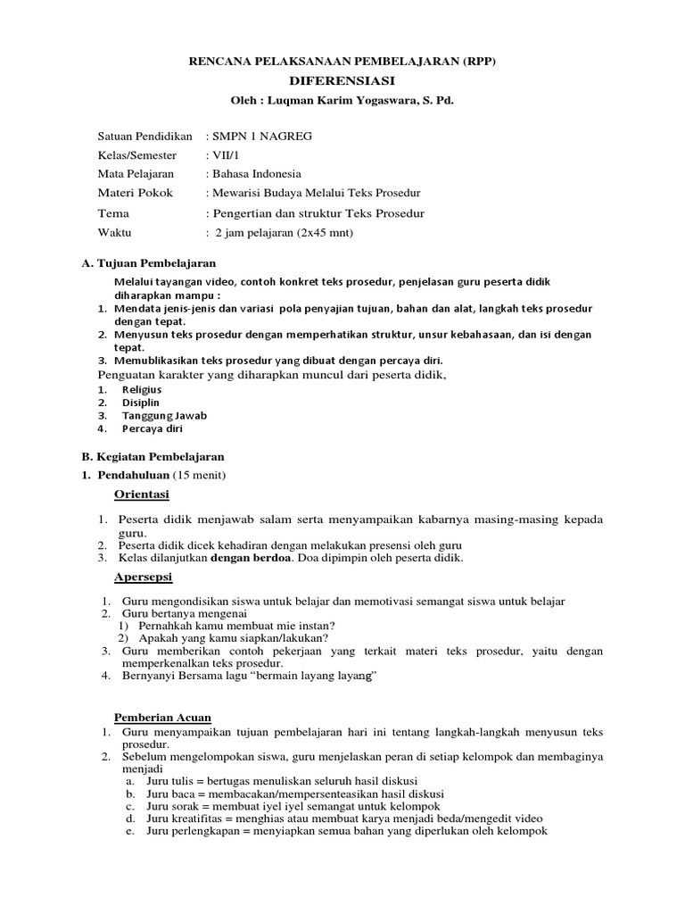 RPP Diferensiasi | PDF