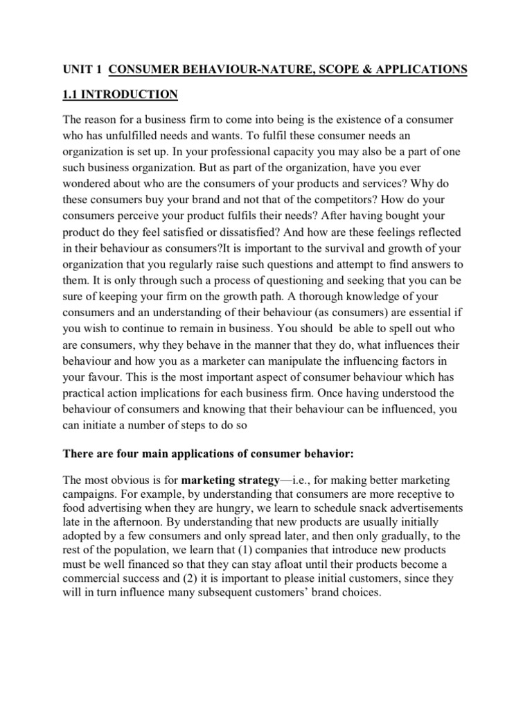 Unit 1 Consumer Behaviour | PDF | Consumer Behaviour | Behavior