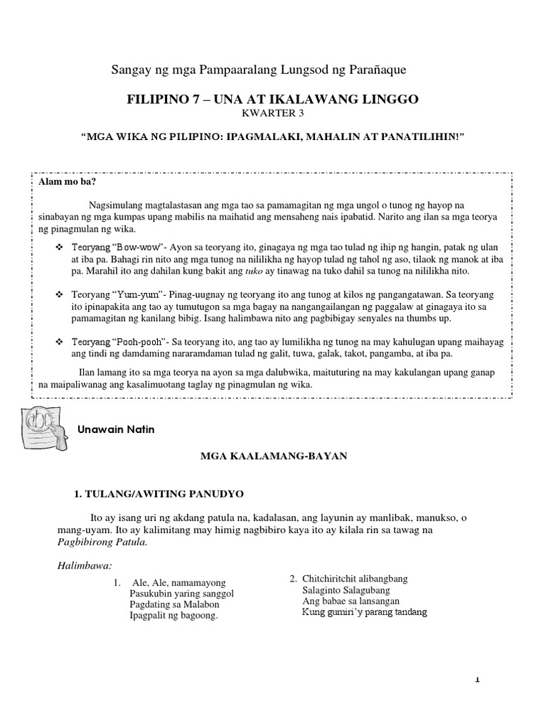 Filipino7 - Week1 at 2 - 3RD - Quarter - Module | PDF