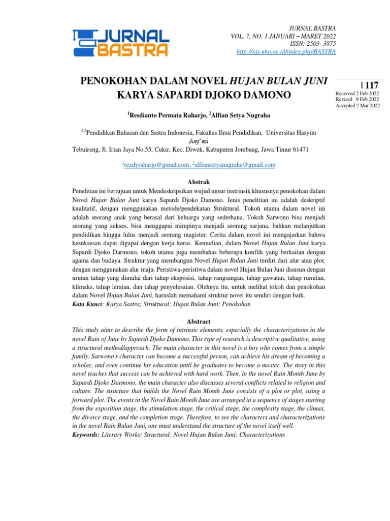 Penokohan Novel Hujan Bulan Juni | PDF
