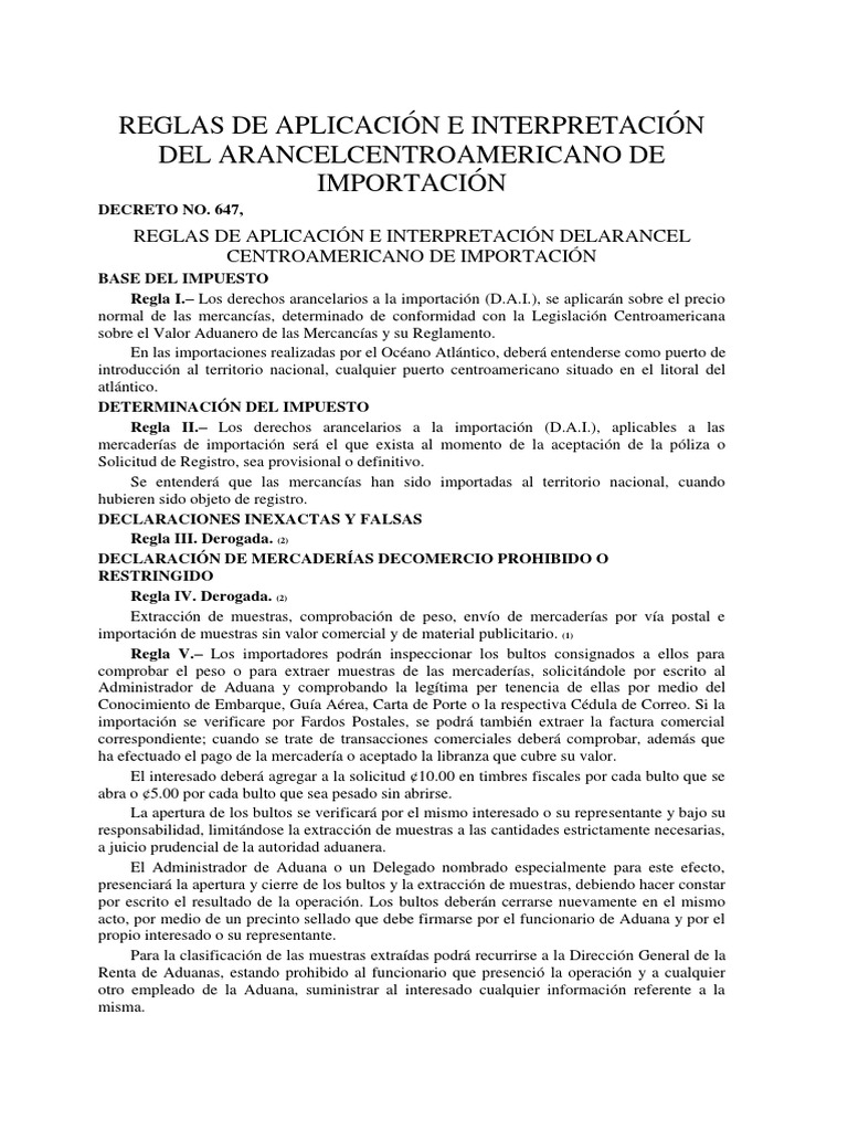 DC5152 3 Decreto No 647 Reglas de Interpretaci N y Aplicacion Del Arancel Centroamericano de ...