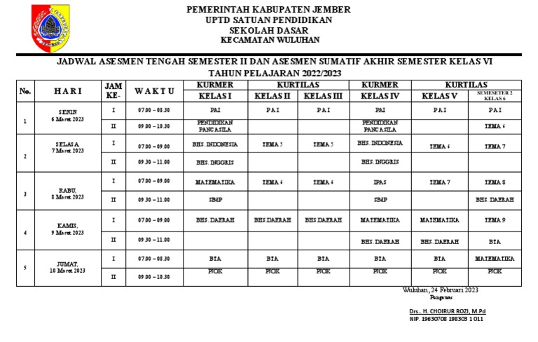Jadwal Ats 2 & Aas Kelas 6 2022-2023 | PDF