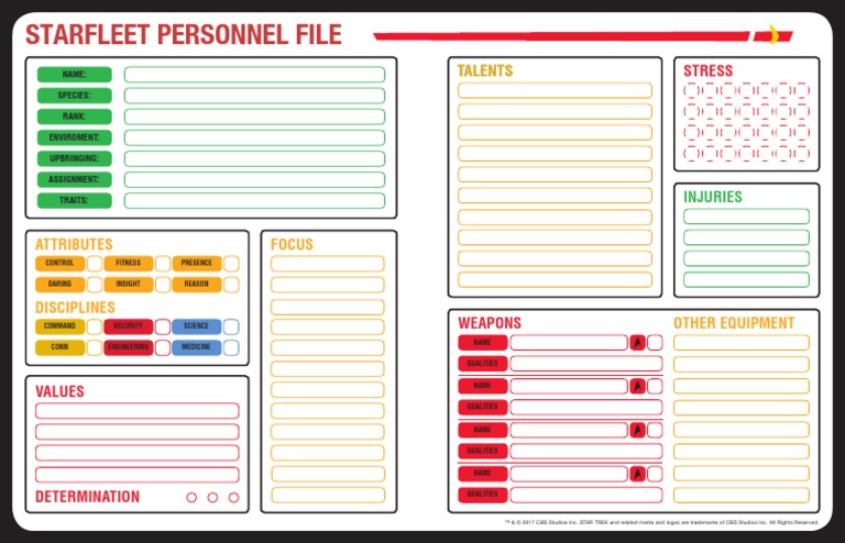 Star Trek Adventures Character Sheets Personnel File - Original Series ...