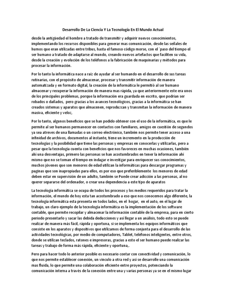 Ensayo La Informática | PDF | Informática | Hardware de la computadora