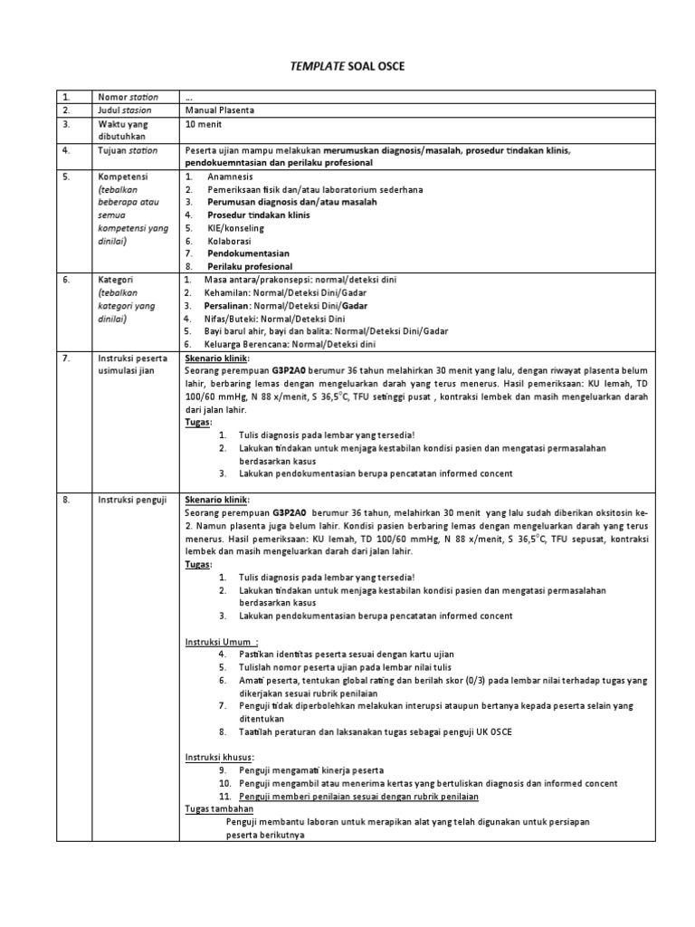 Template Soal OSCE Manual Plasenta | PDF