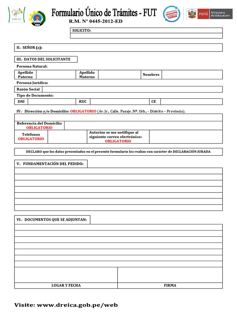 Formulario Unico de Tramite - Dre Ica | PDF Formulario Unico de Tramite - Dre Ica | PDF