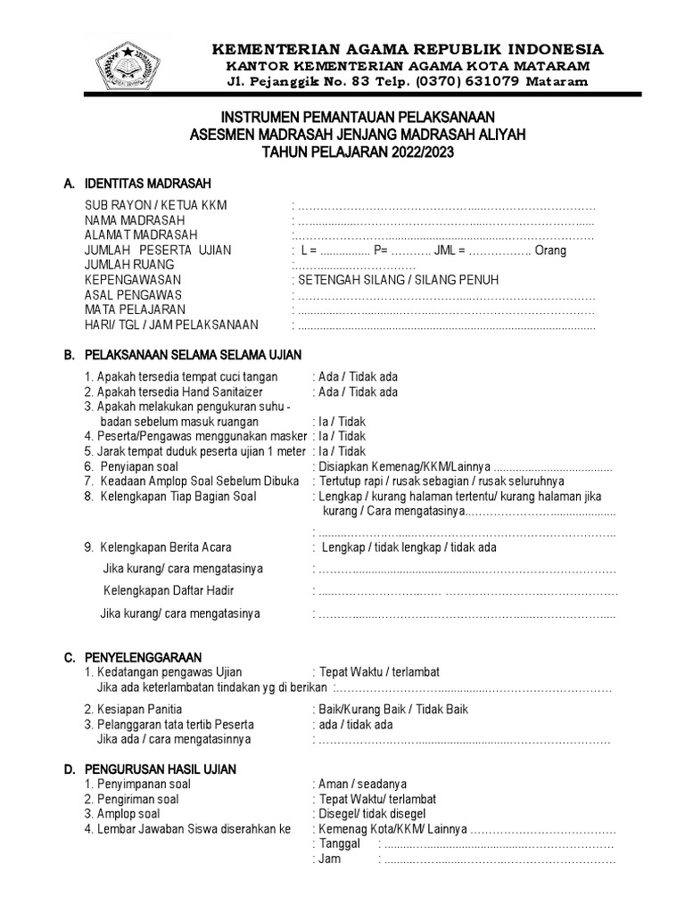 Instrumen Monev Um Tp. 2022-2023 | PDF