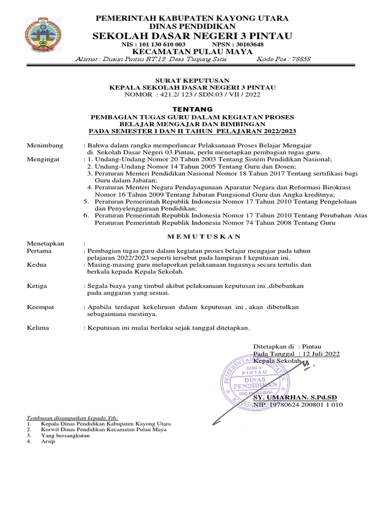 SK Pembagian Tugas 2023 PPG | PDF