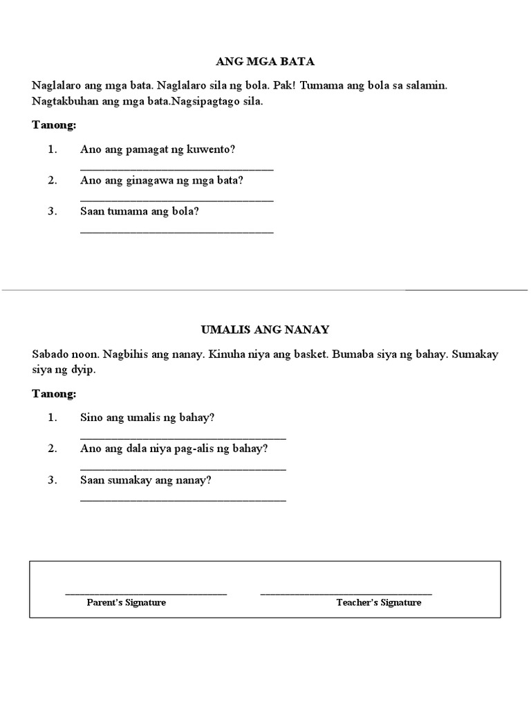 Reading Comprehension Filipino | PDF