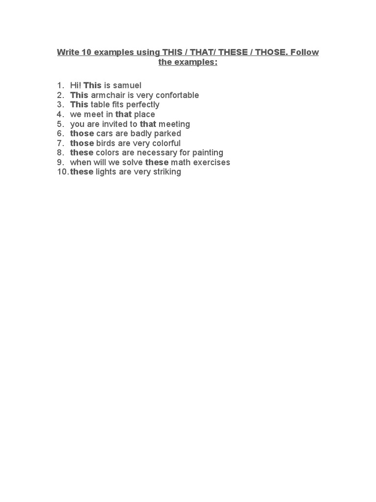 Ten Examples Demonstrating the Usage of Demonstrative Pronouns This ...