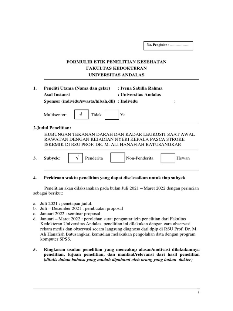 5fdc28fa4b51a - Form 2. Proposal Pengajuan Etik KEP FK Unand-Dikonversi | PDF | Sains ...