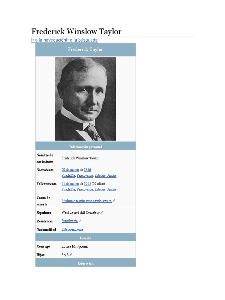 Frederick Winslow Taylor, padre de la administración científica | PDF ...