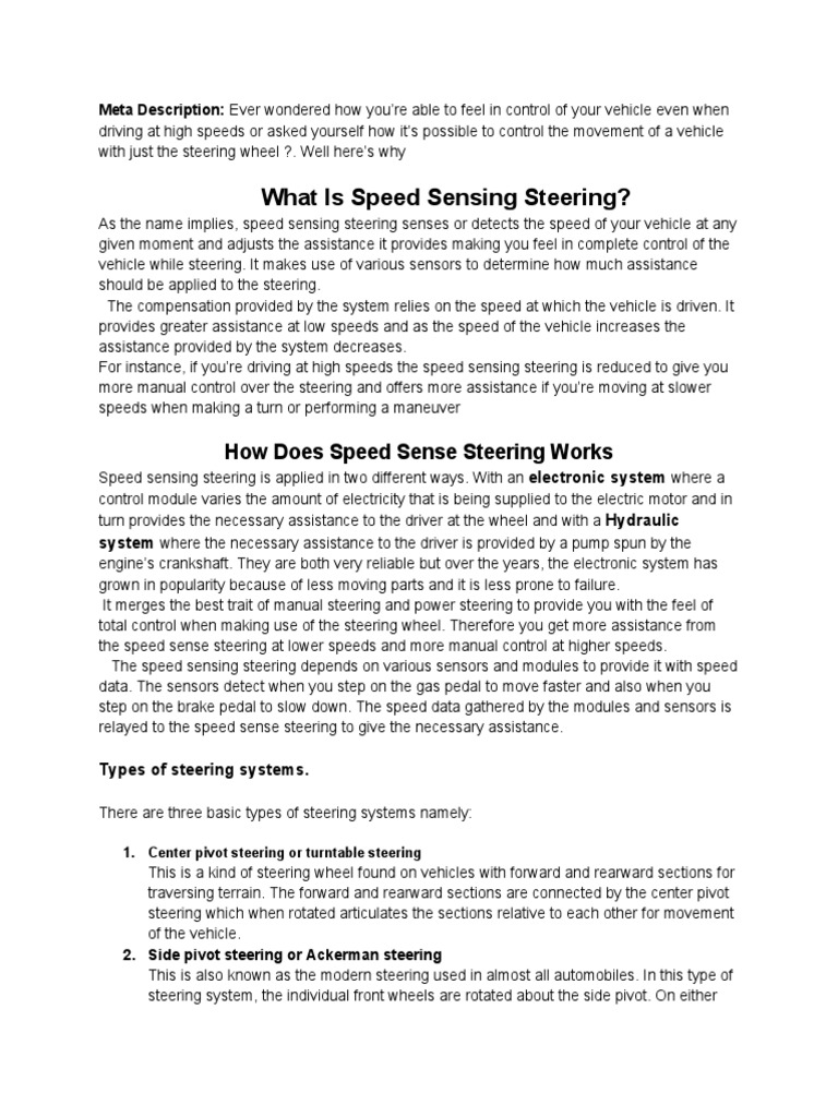 Speed Sensing Steering | Download Free PDF | Steering | Machines