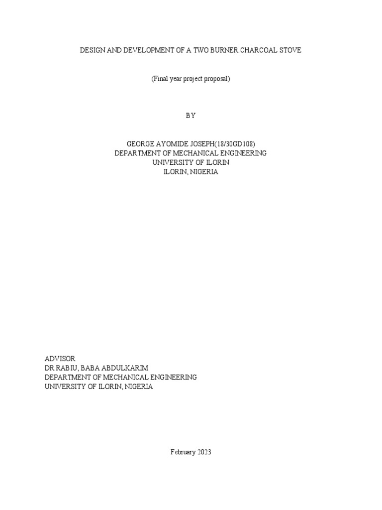 Project Proposal | PDF | Stove | Nature