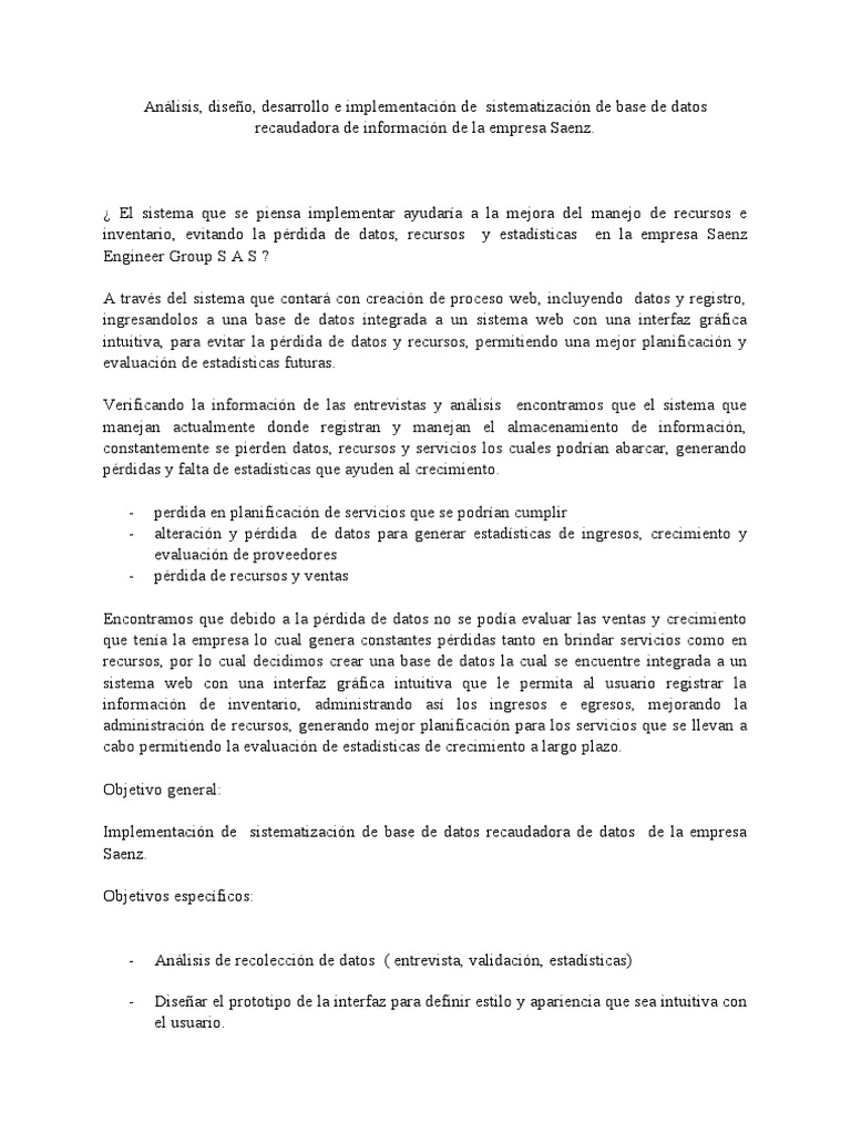 RECOLECCION DE DATOS de La Empresa Saenz ALFREDO MONTOYA | PDF | Bases ...