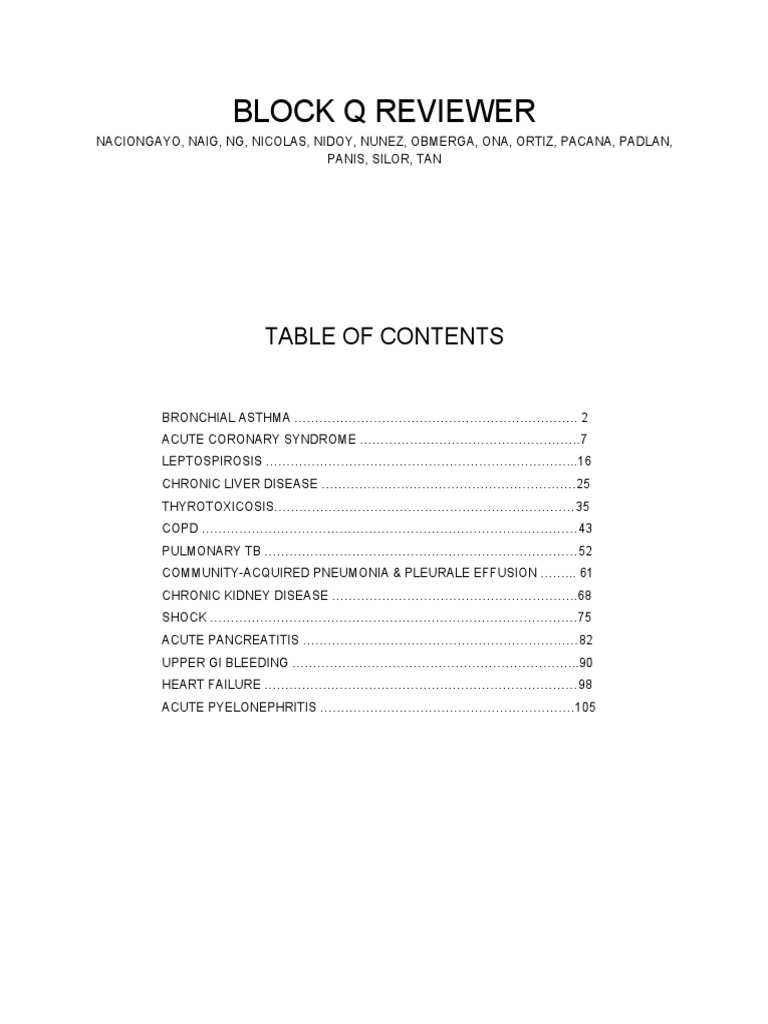 Block Q IM Orals Reviewer | PDF | Asthma | Myocardial Infarction