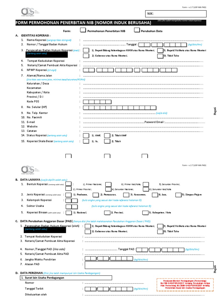 Form Profil Koperasi - NIB | PDF