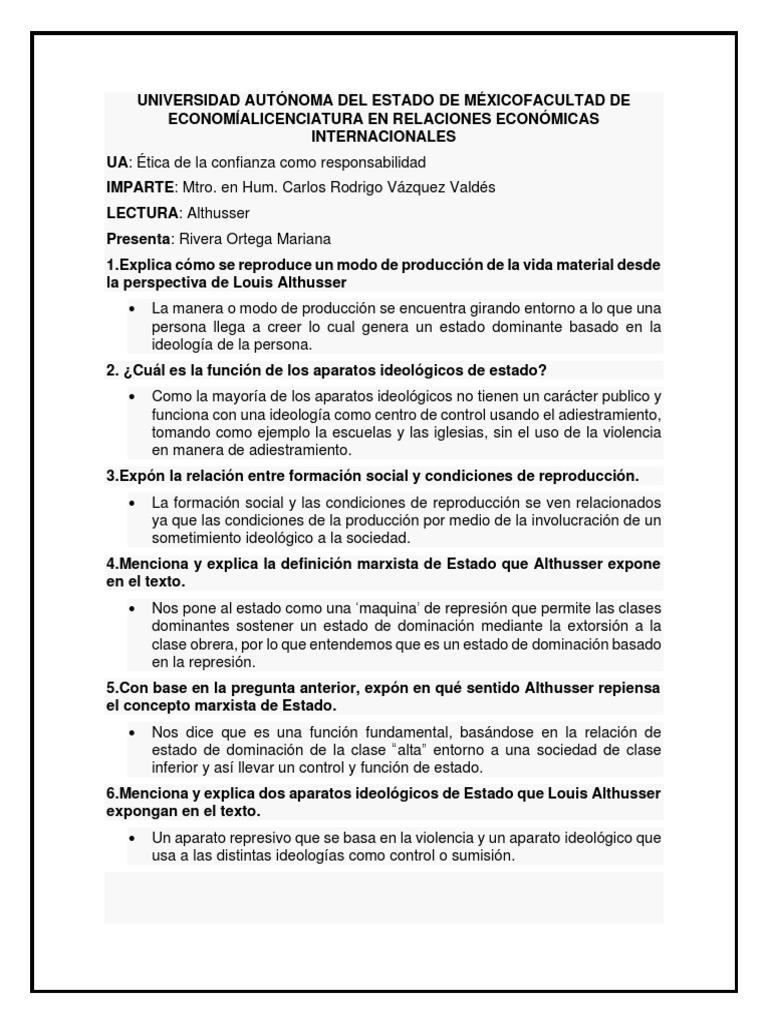 Lectura Althusser | PDF | Ideologías | Estado (política)