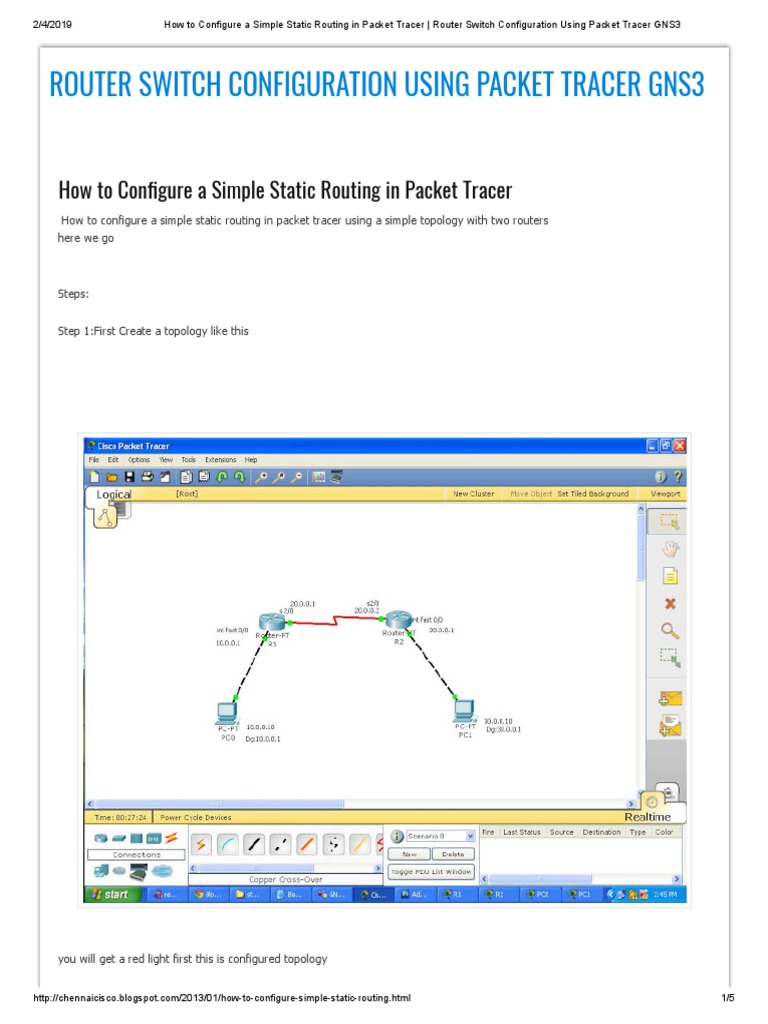 How To Configure A Simple Static Routing In Packet Tracer Router Switch Configuration Using