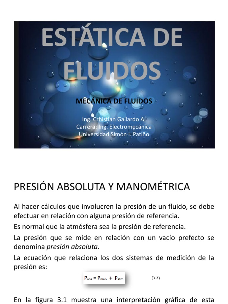 Capítulo 3. Estática de Fluidos | PDF | Presión | Medida de presión