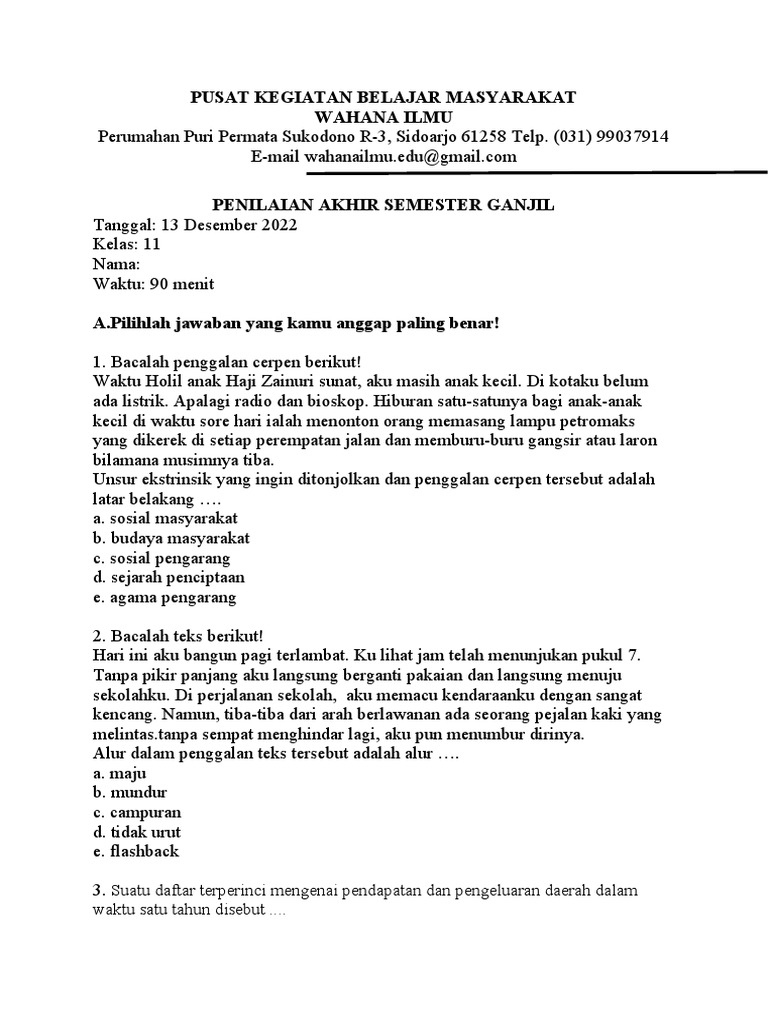 Soal Ujian PAS Ganjil 2022-2023 Kelas 11 IPS | PDF