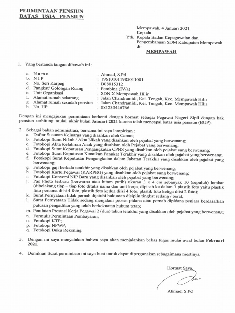 Contoh Pengisian Blangko Usul Pensiun BUP | PDF