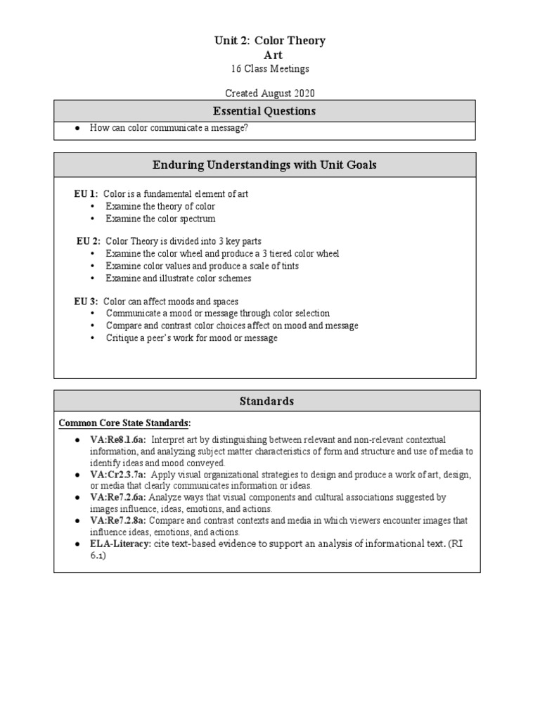 Art - Unit 2 - ColorTheory Final | Download Free PDF | Color | Emotions