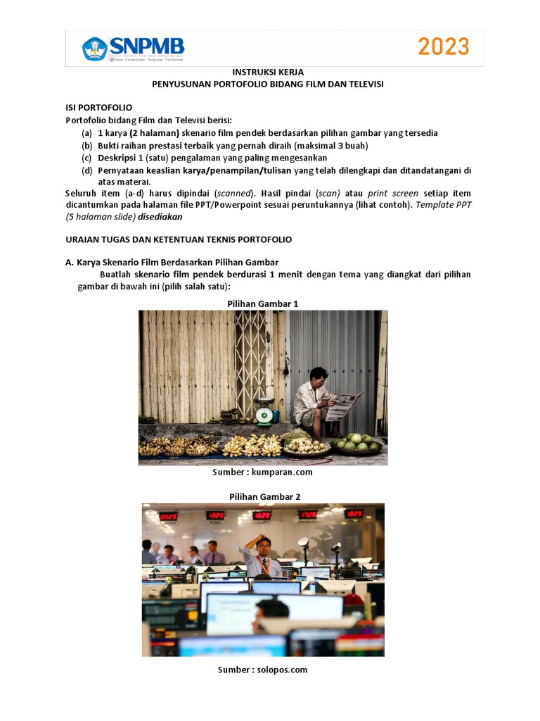 01 Instruksi Kerja Porto FTV SNPMB 2023 | PDF
