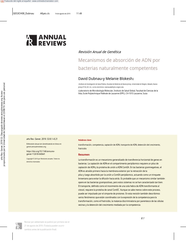 Mechanisms of DNA Uptake by Naturally Competent Bacteria - En.es | PDF ...